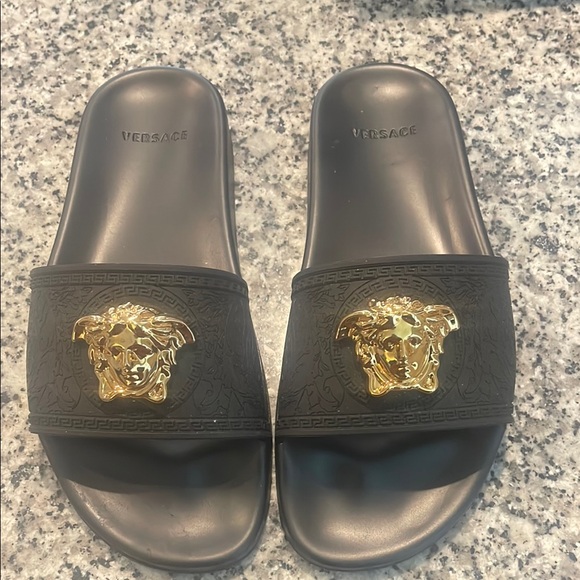 Versace | Shoes | Versace Black And Gold Slides | Poshmark